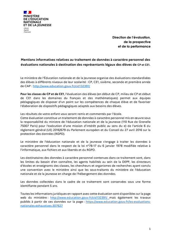 Les évaluations nationales CP-CE1-CM1